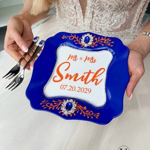 Wedding Plate Royal Blue and Orange Wedding, Personalized Plate, Cake ...