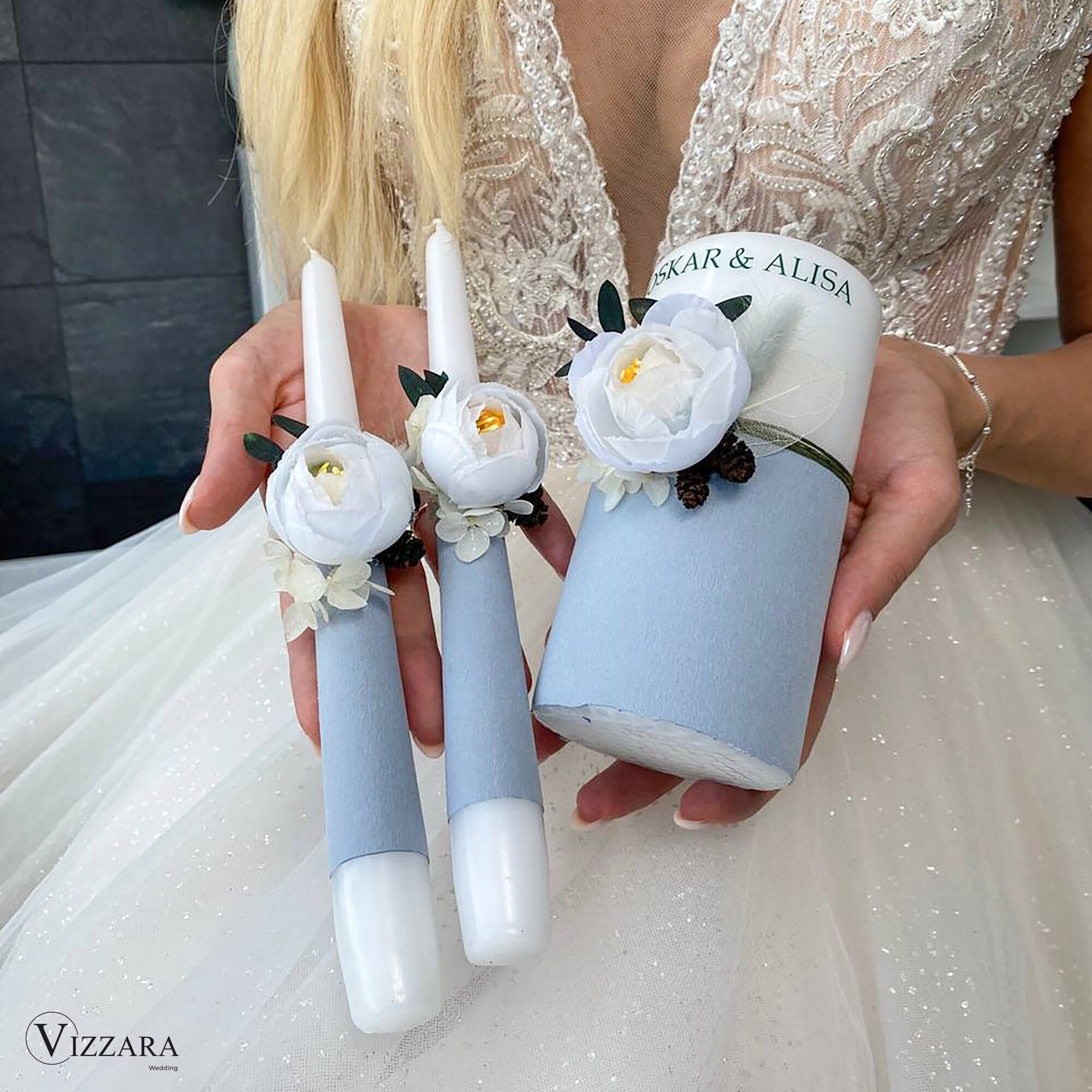 Unity Candle Set of 3 Dusty Blue Wedding, Wedding Candle Dusty Blue ...