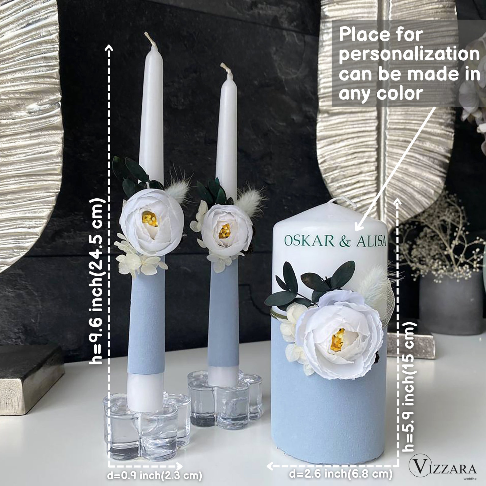 Unity Candle Set of 3 Dusty Blue Wedding, Wedding Candle Dusty Blue ...