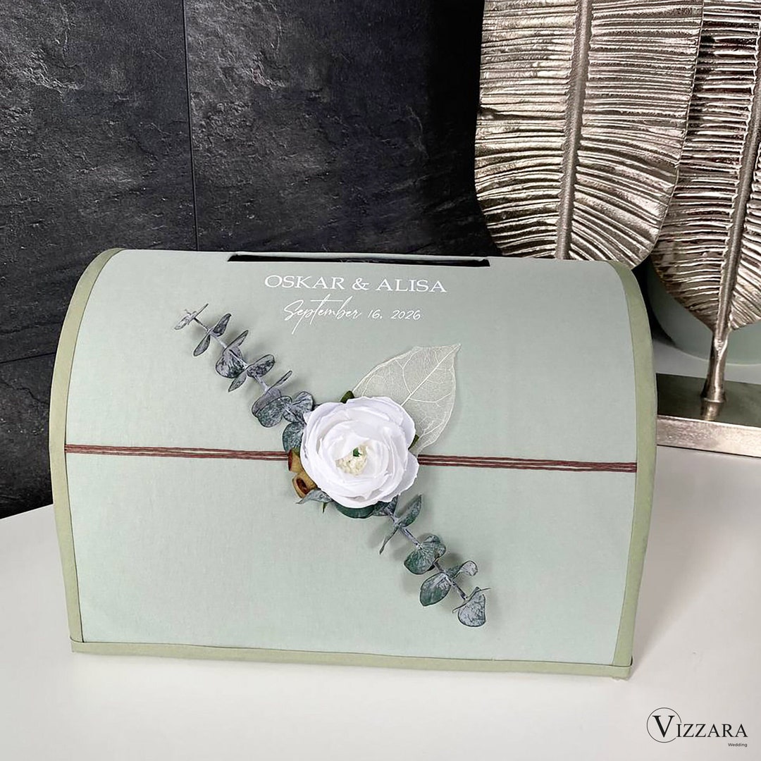 Card Box Sage Green Wedding, Personalized Box, Wedding Box Sage Green ...