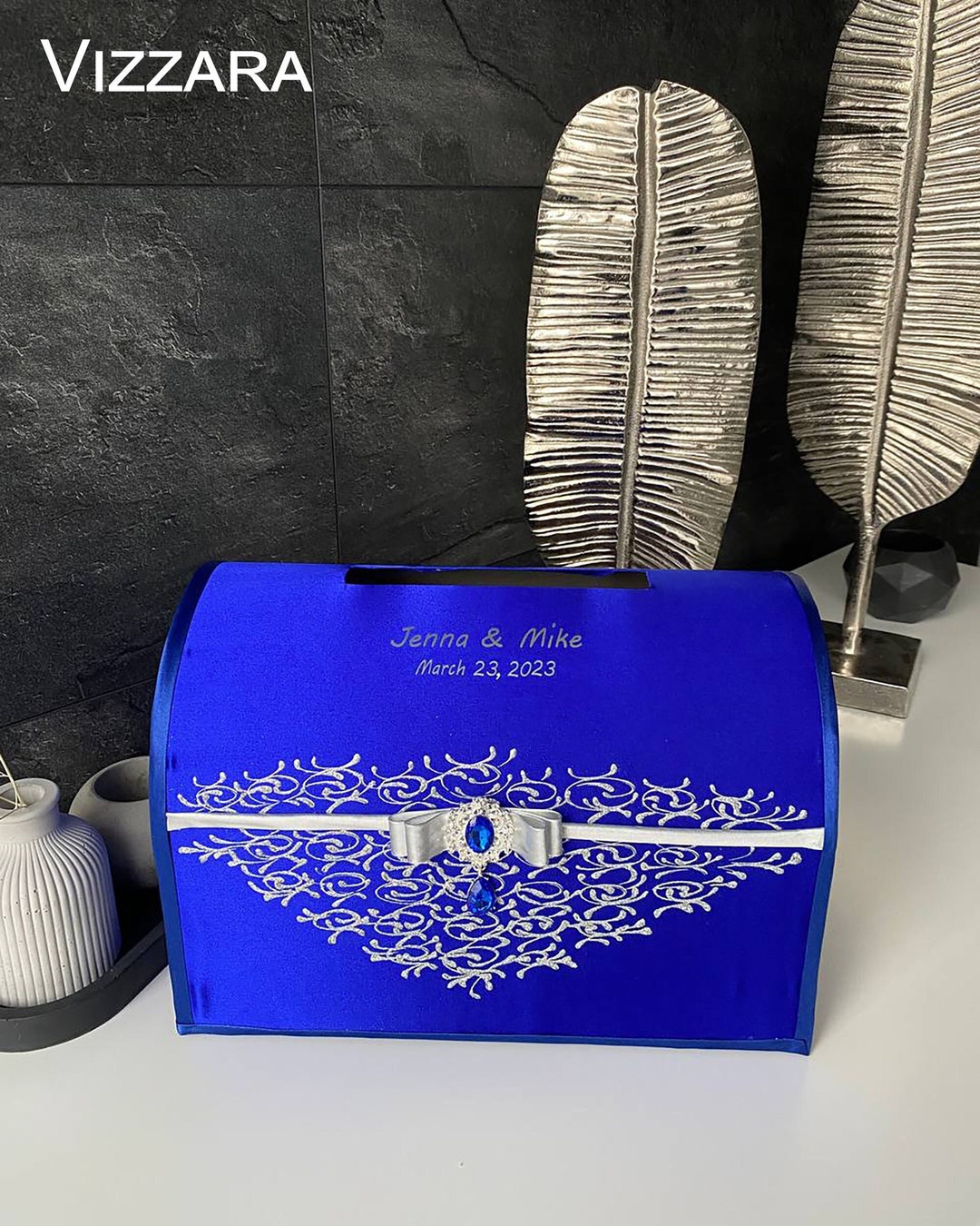 Card Box Royal Blue and Silver Personalized Wedding Card Box - Etsy