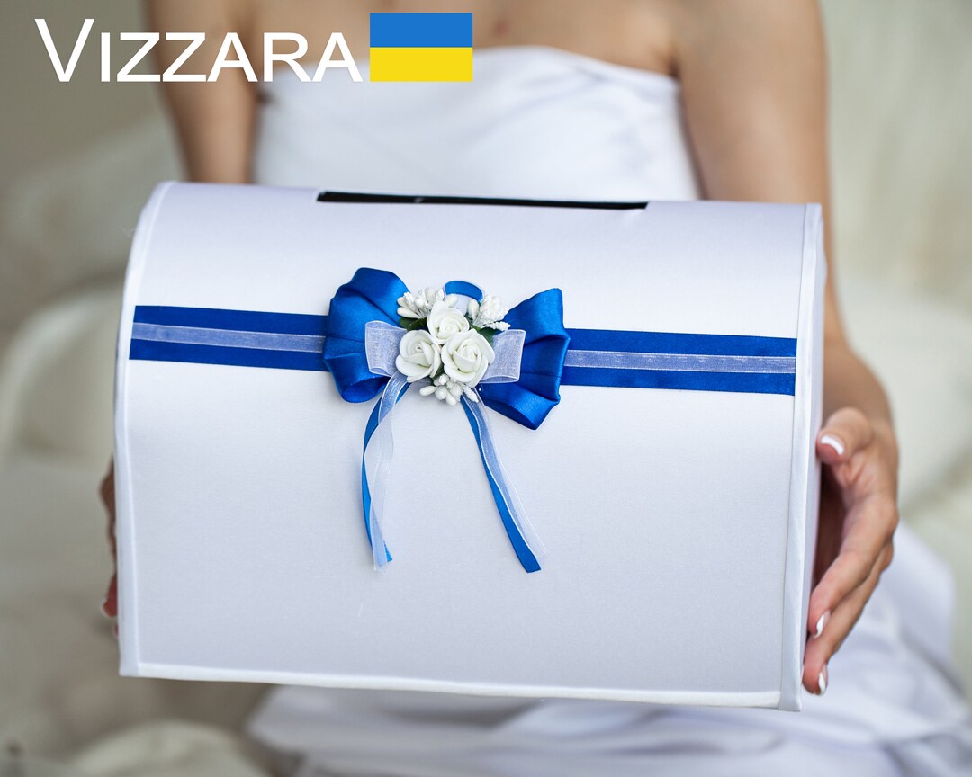 Wedding Card Box White and Royal Blue Weddings Personalized Card Box ...
