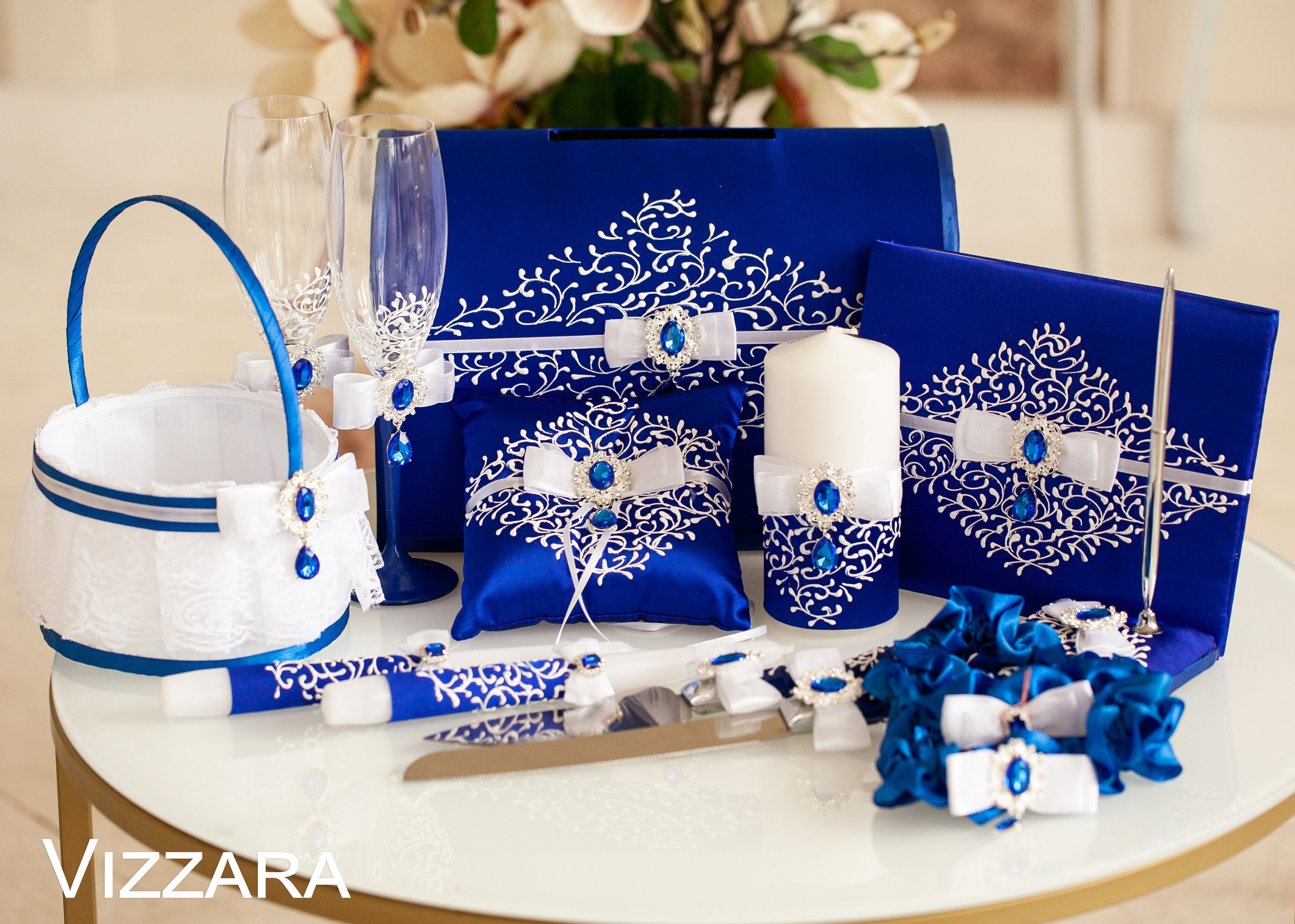 Wedding Guest Book Royal Blue and White Wedding, Personalized, Guest ...