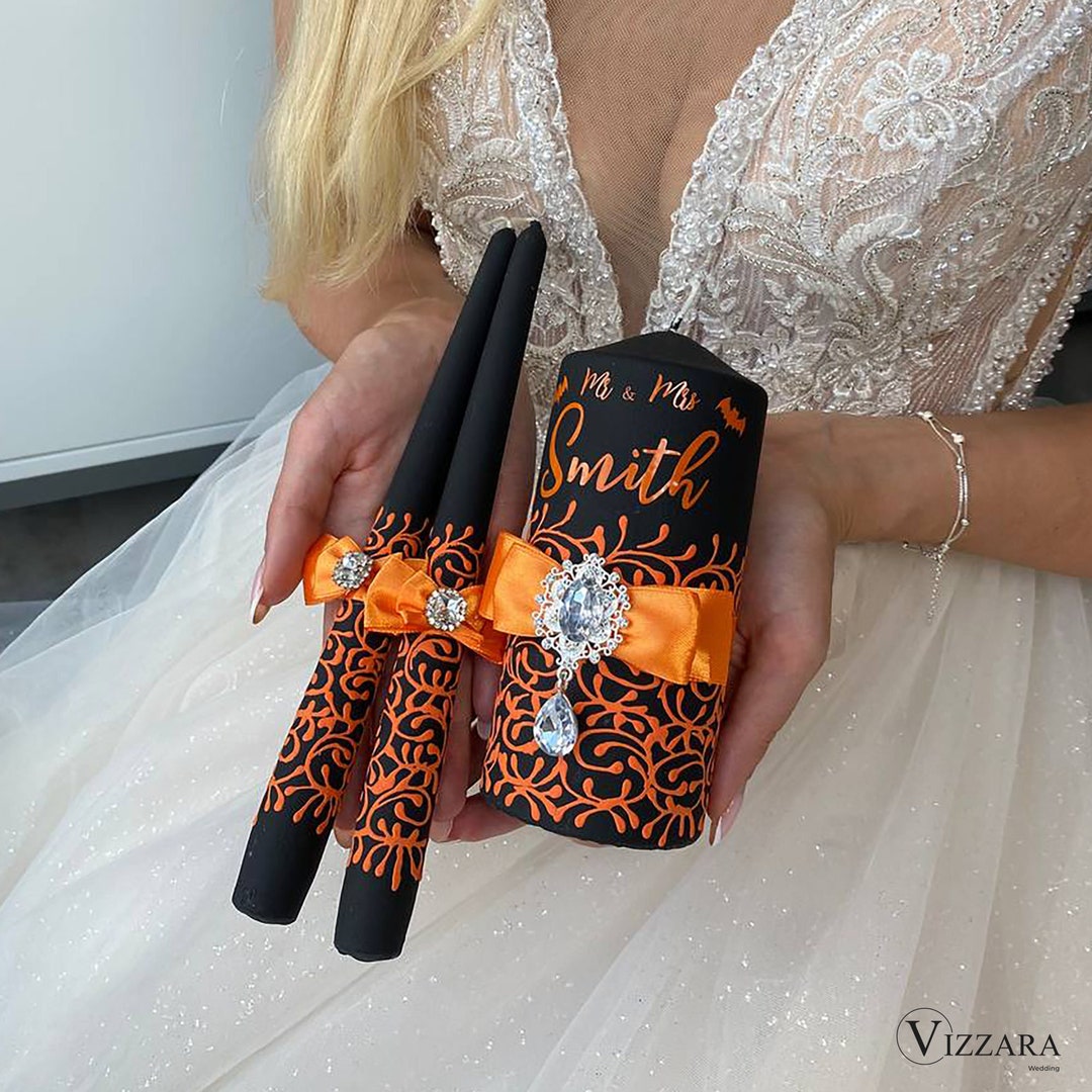 Unity Candle Set of 3 Halloween Wedding, Personalized, Wedding Candle ...