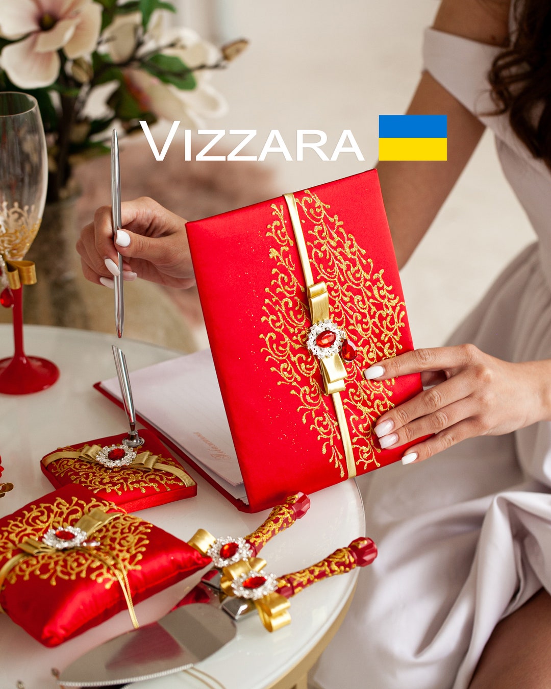 Wedding Guests Book Red and Gold Weddings Personalized Guest Books ...