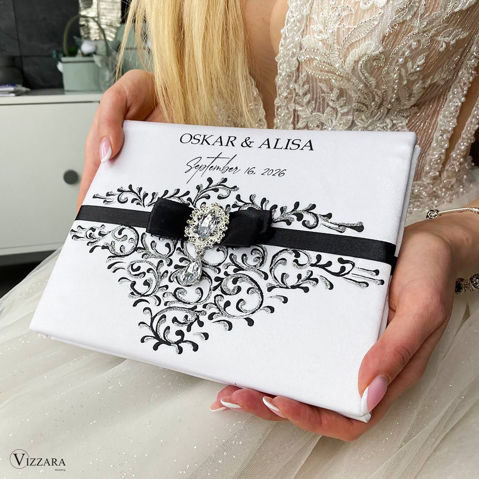 Wedding Guest Book White and Black Wedding, Personalized, Guest Book ...