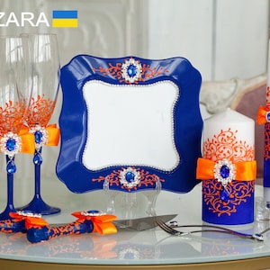 Wedding Plate Royal Blue and Orange Wedding, Personalized Plate, Cake ...