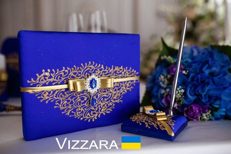 Wedding Guest Book Royal Blue and Gold Wedding Personalized - Etsy