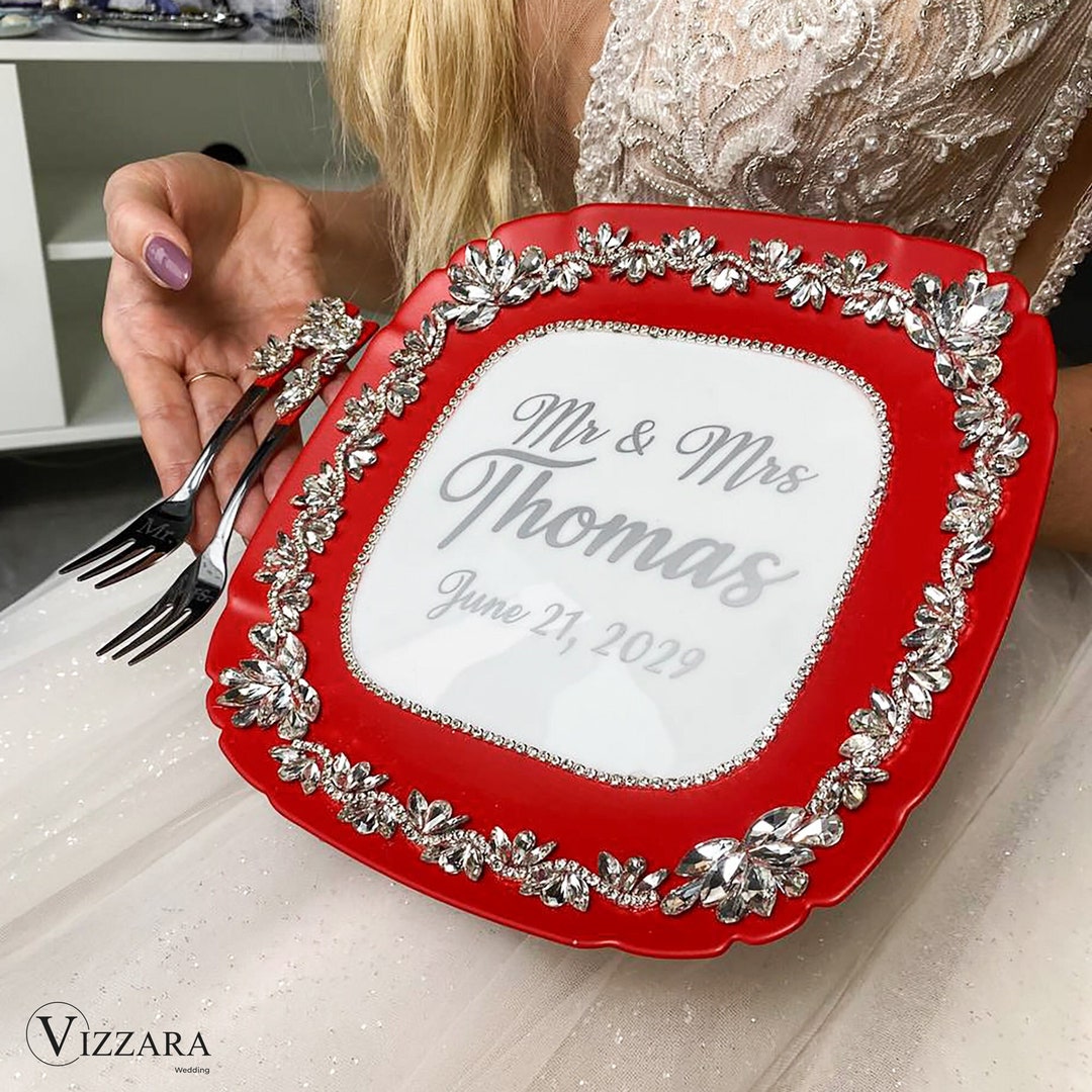 Wedding Plate Red Wedding, Personalized Plate, Wedding Cake Plate Red ...