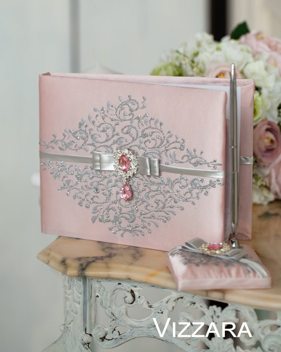 Wedding Guests Book Pink Blush and Silver Weddings | Etsy
