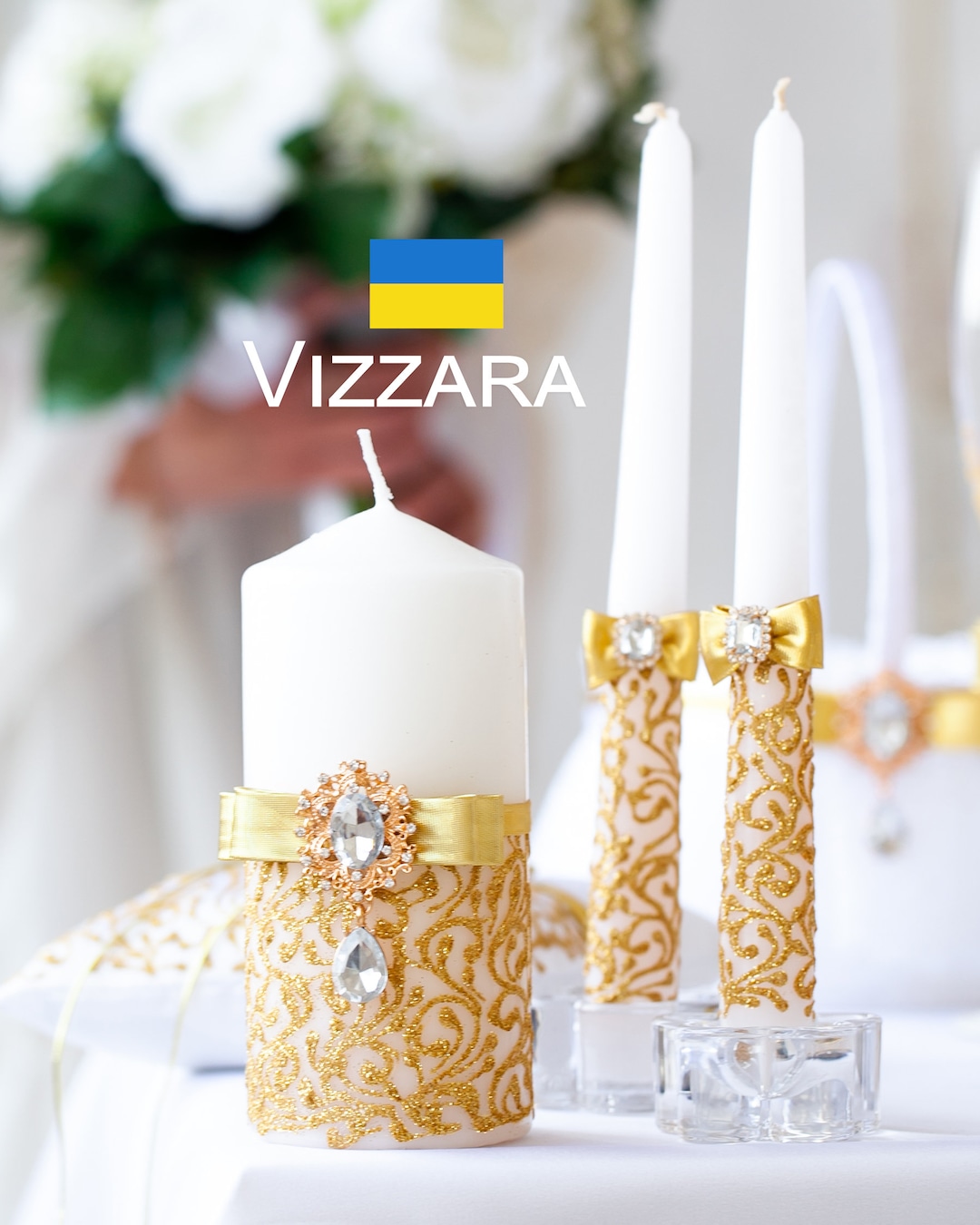 Unity Candles Set of 3 White and Gold Weddings Personalized Сandle ...