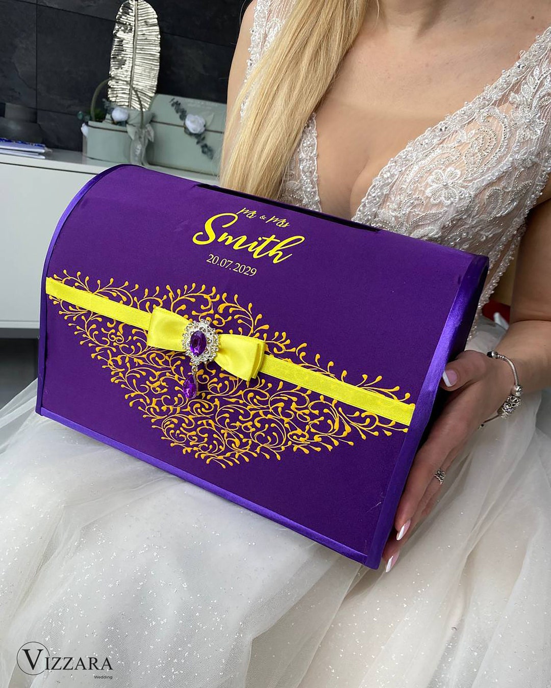 Card Box Wedding Purple and Yellow Wedding, Personalized, Сard Box for ...