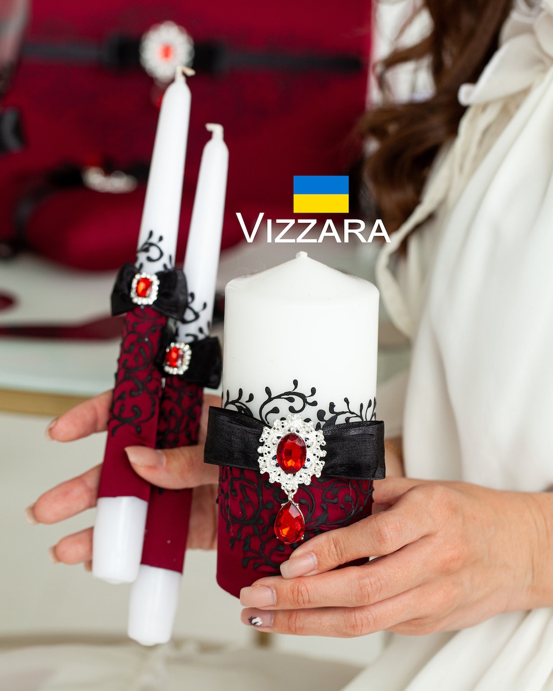 Unity Candle Set of 3 Burgundy and Black Wedding Candles Unity Burgundy ...