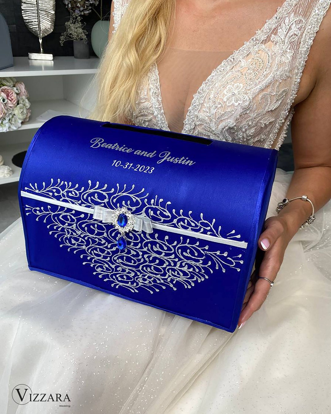 Wedding Card Box Royal Blue and Silver Wedding, Personalized, Card Box ...