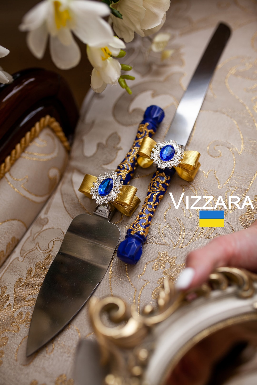 Cake Servers Royal Blue and Gold Weddings Personalized Cake Cutting ...