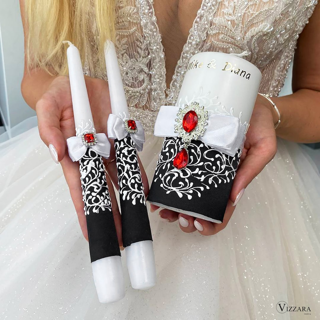 Unity Candle Set of 3 Black and Red Wedding, Wedding Candle Black and ...