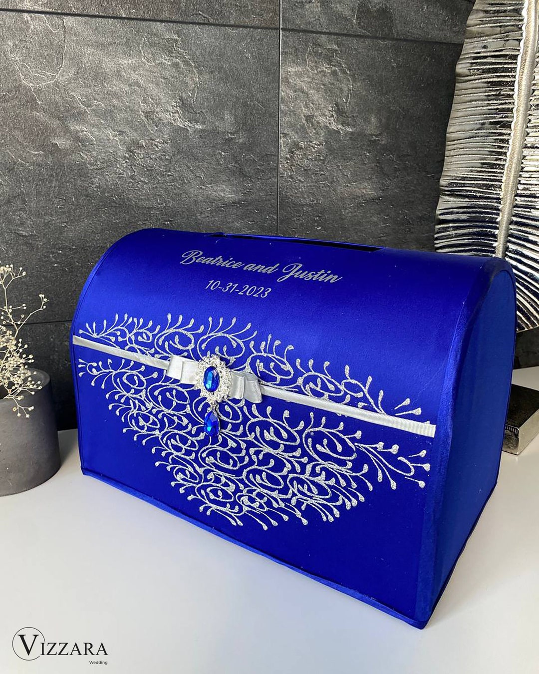 Card Box Royal Blue and Silver, Personalized, Wedding Card Box Royal ...