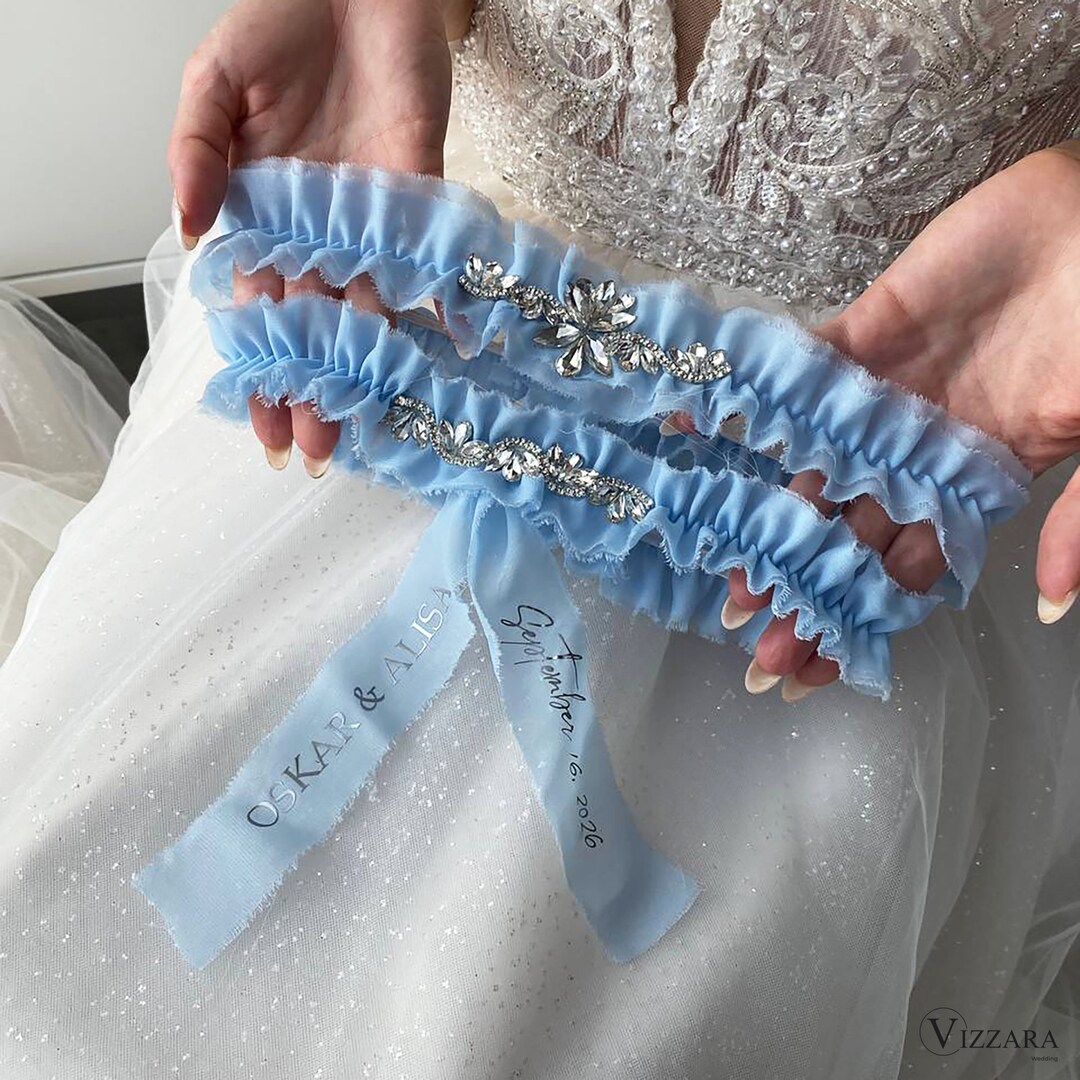 Garter Set of 2 Dusty Blue Wedding, Personalized, Wedding Garter Blue ...