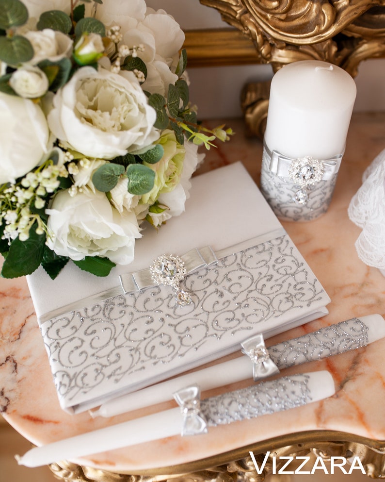 White and Silver Set Weddings Guest Books Weddings - Etsy