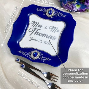 Weddings Plate Royal Blue and Silver Wedding,personalized Plate, Cake ...