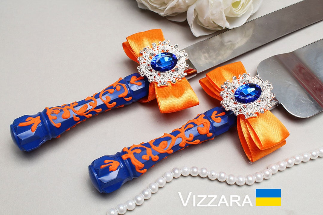 Cake Servers Royal Blue and Orange Weddings Personalized Cake Cutting ...