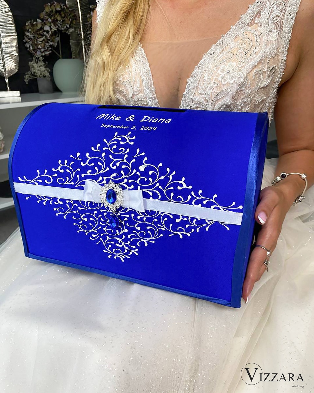 Card Box Royal Blue, Wedding Card Box Royal Blue and White Wedding ...