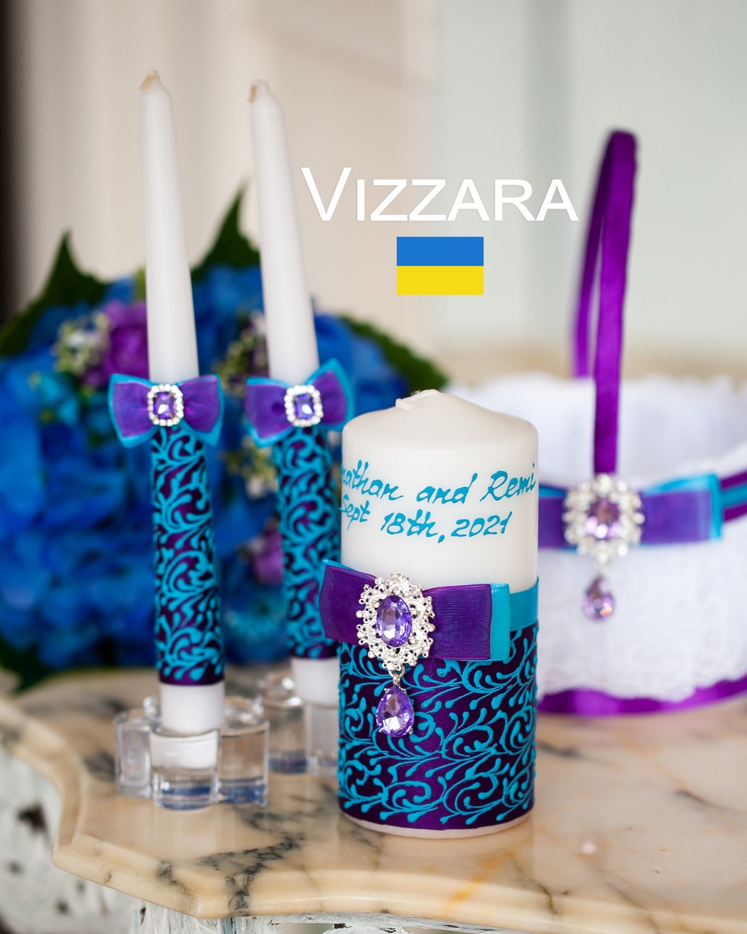 Candles Unity Set of 3 Purple and Turquoise Weddings Personalized Unity ...