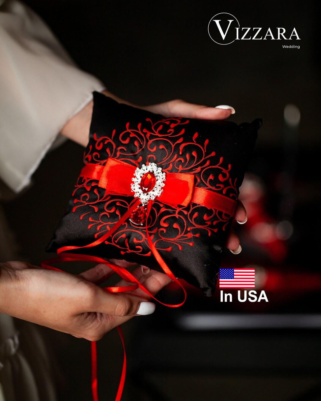 Ring Bearer Pillow Red and Black Wedding, Black Ring Bearer Pillow ...