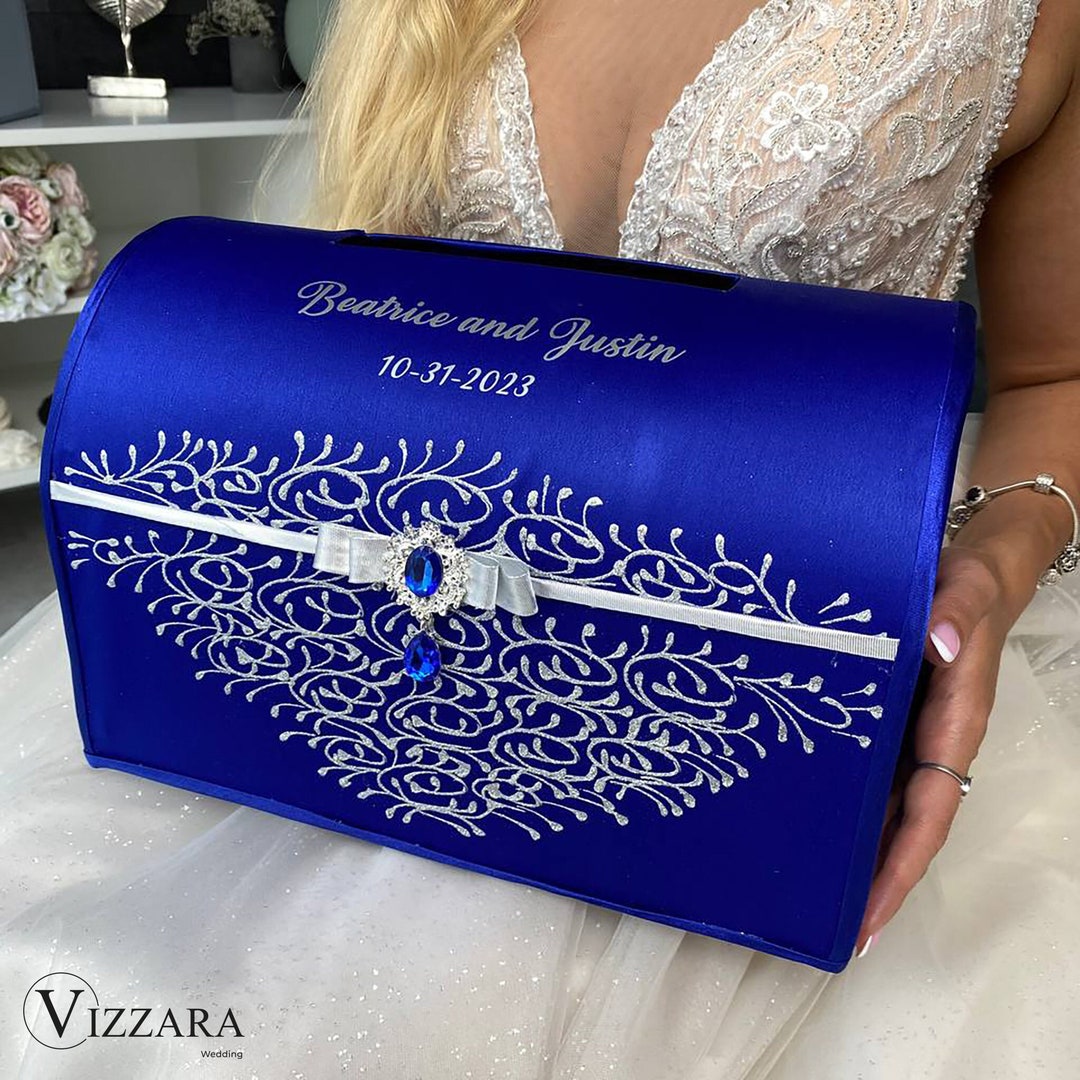 Card Box Royal Blue and Silver Wedding, Personalized, Card Box for ...