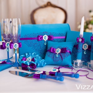 Unity Candles Set of 3 Turquoise and Purple Weddings Personalized ...