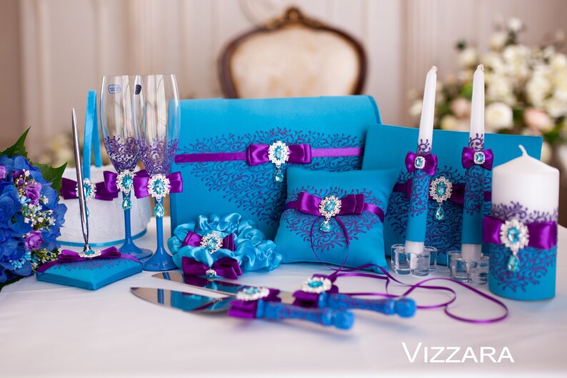 Unity Candles Set of 3 Turquoise and Purple Weddings | Etsy