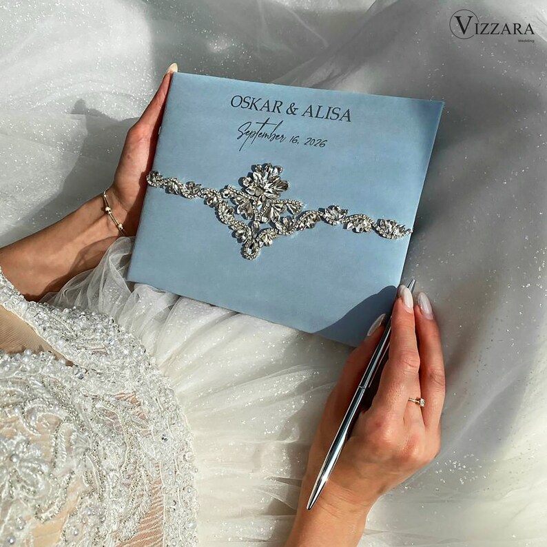 Guest Book and Pen Dusty Blue Wedding, Personalized Book, Wedding Book ...