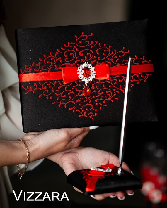 Weddings Guest Book Black and Red Weddings Personalized Guest - Etsy
