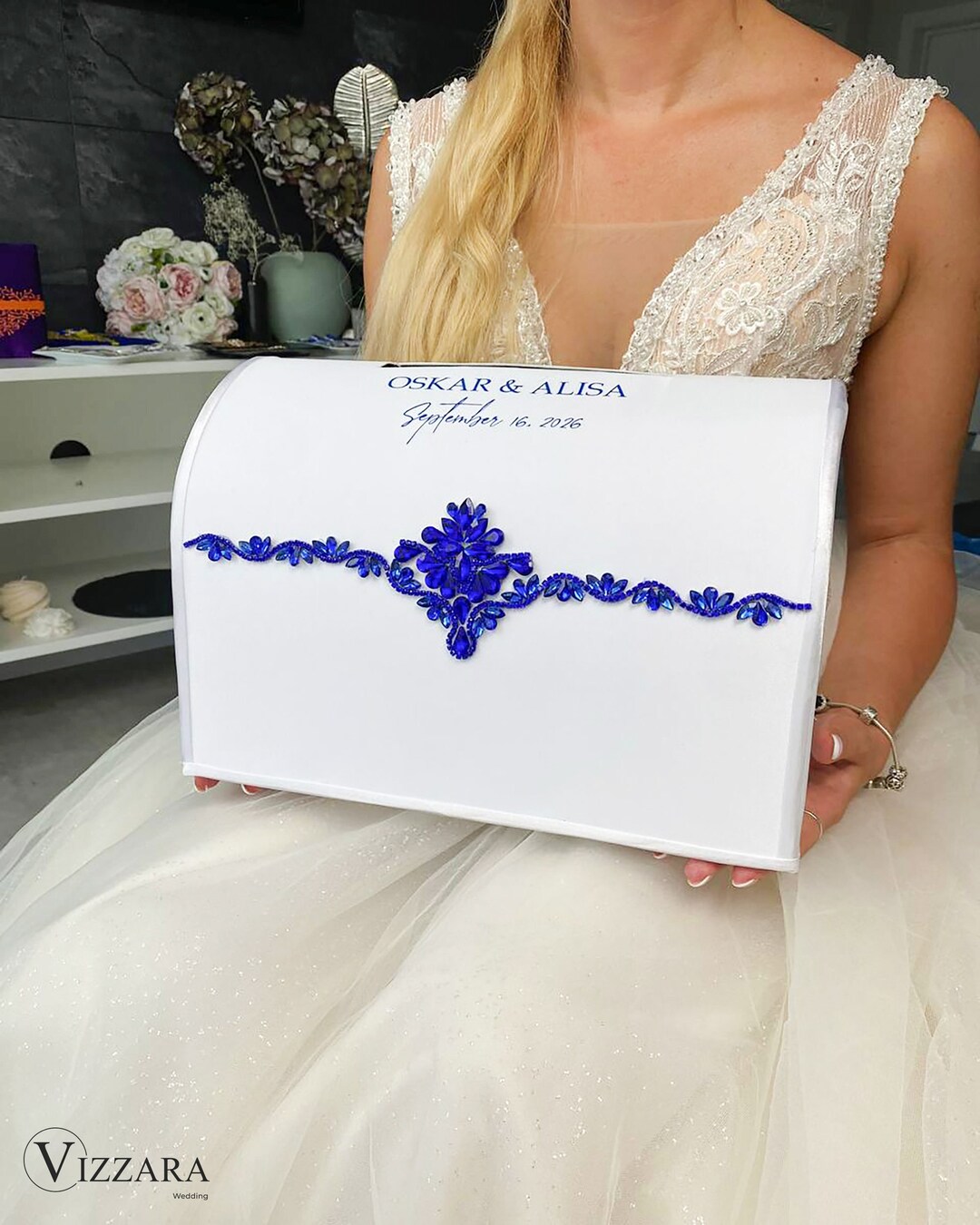 Card Box Wedding White and Royal Blue Wedding, Personalized, Wedding ...