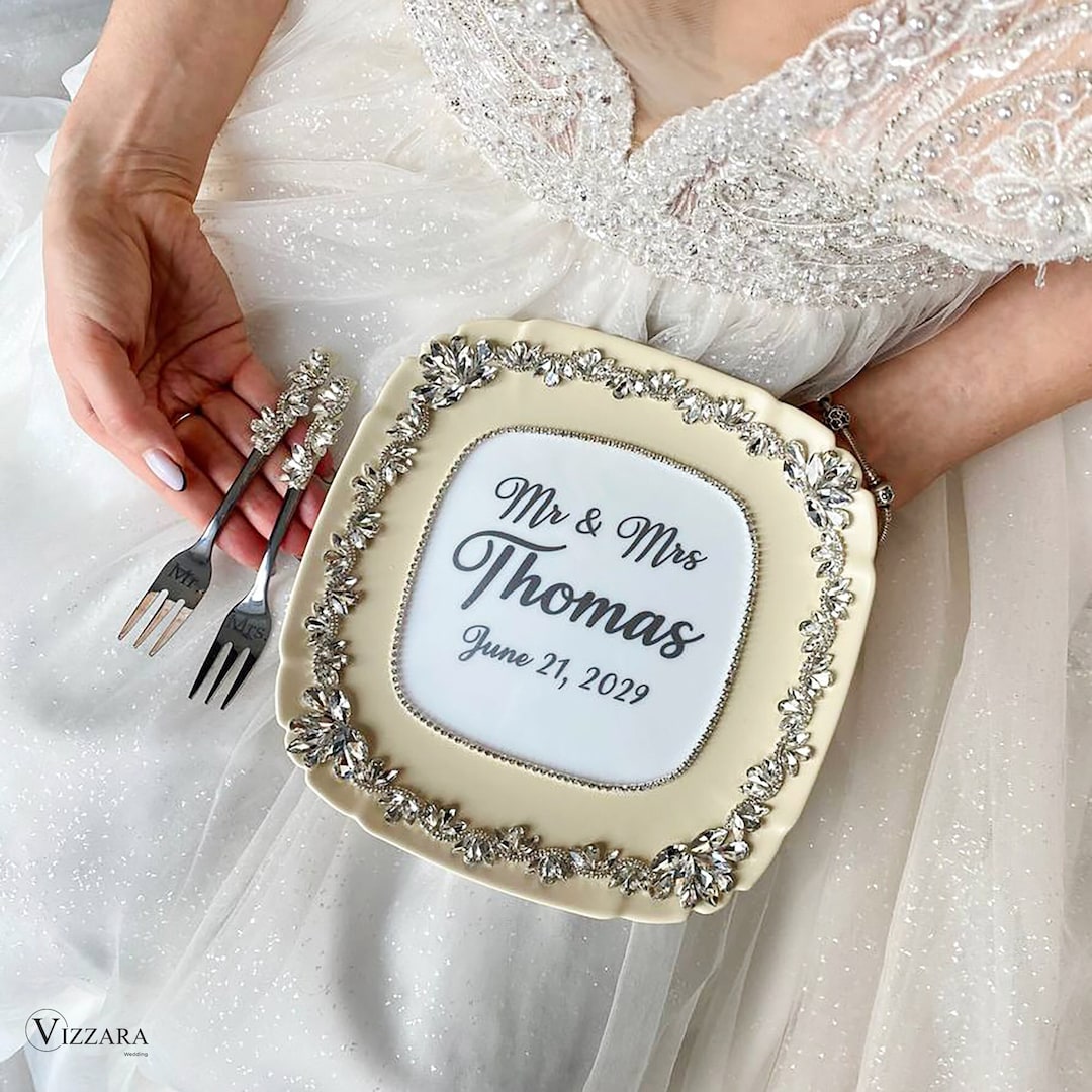 Cake Plate and 2 Forks Ivory Wedding, Personalized, Wedding Plate Ivory ...