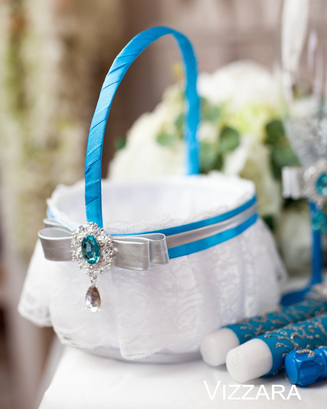 Flowers Girls Baskets Turquoise and Silver Weddings Basket - Etsy