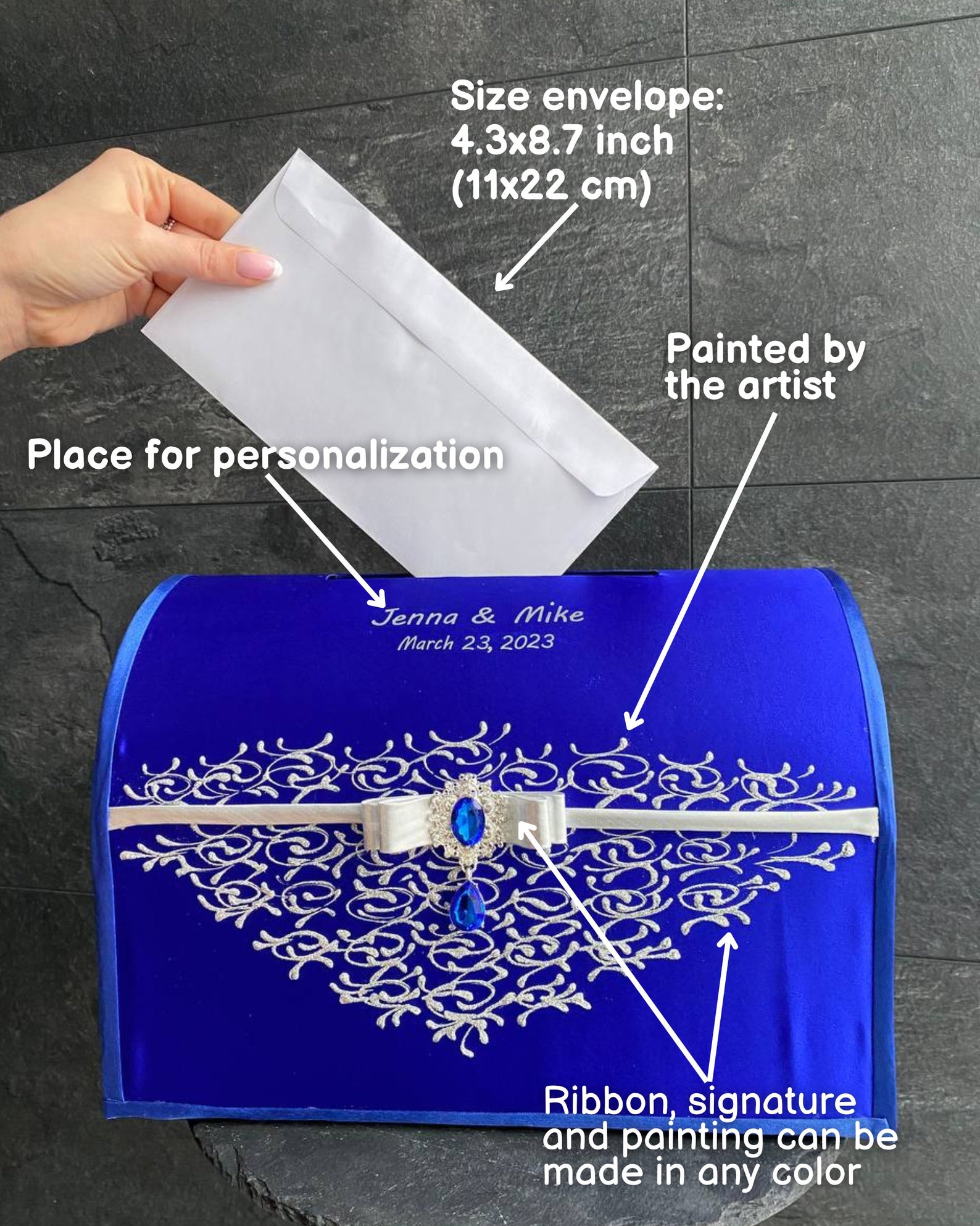 Wedding Card Box White and Royal Blue Weddings Personalized Card Box ...