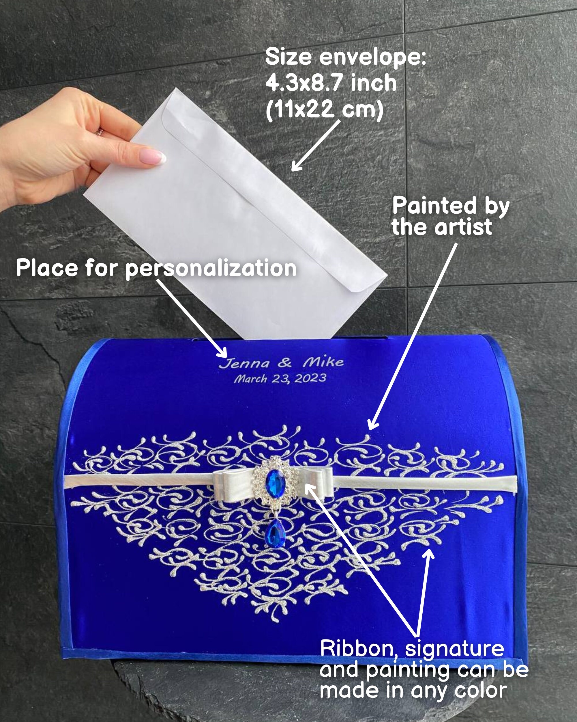 Wedding Card Box White and Royal Blue Weddings Personalized Card Box ...