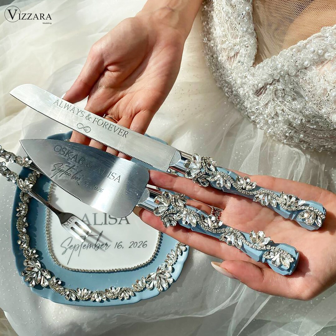 Cake Server Set Dusty Blue Wedding, Cake Cutting Set Blue Wedding ...