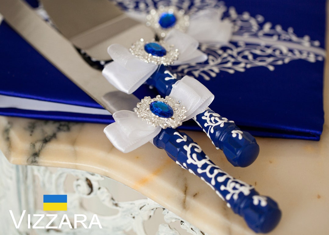 Cake Servers Royal Blue and White Weddings Cake Cutting Sets Royal Blue ...
