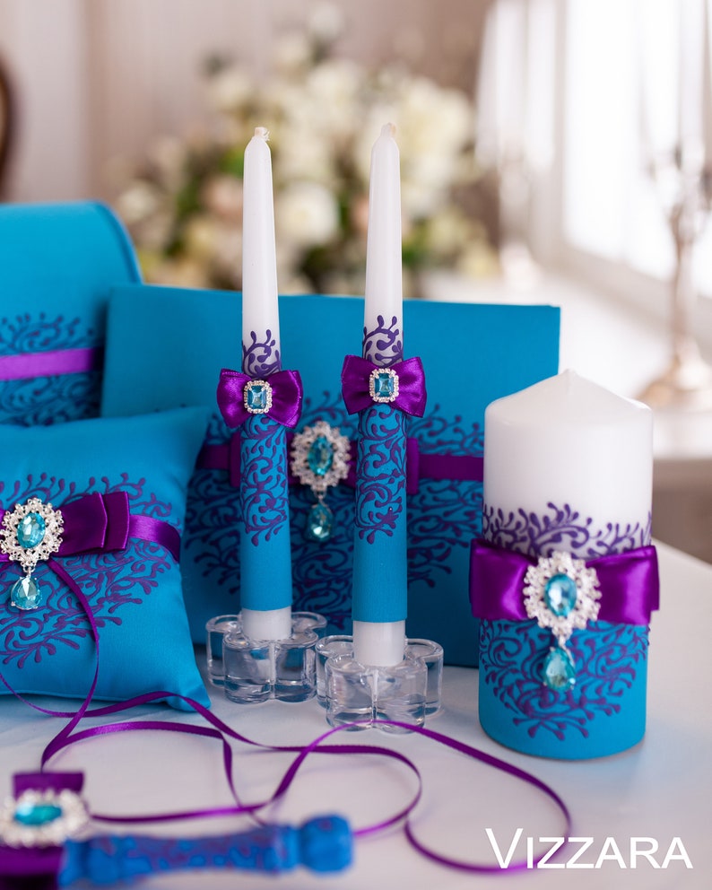 Wedding Garters Set of 2 Turquoise and Purple Wedding - Etsy