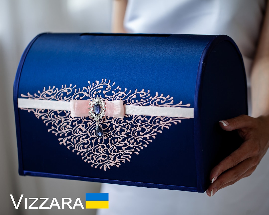 Card Box Wedding Navy Blue and Blush Pink Weddings Personalized Wedding ...