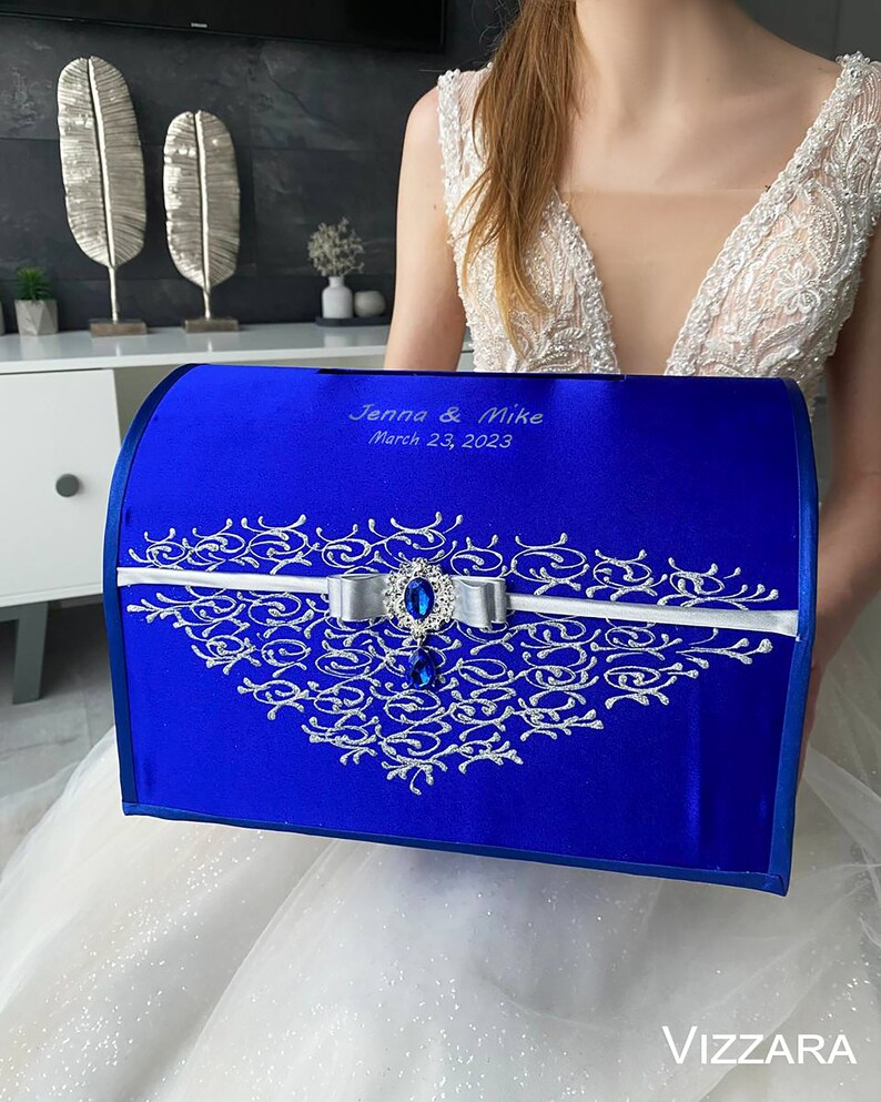 Card Box Royal Blue and Silver Personalized Wedding Card Box - Etsy