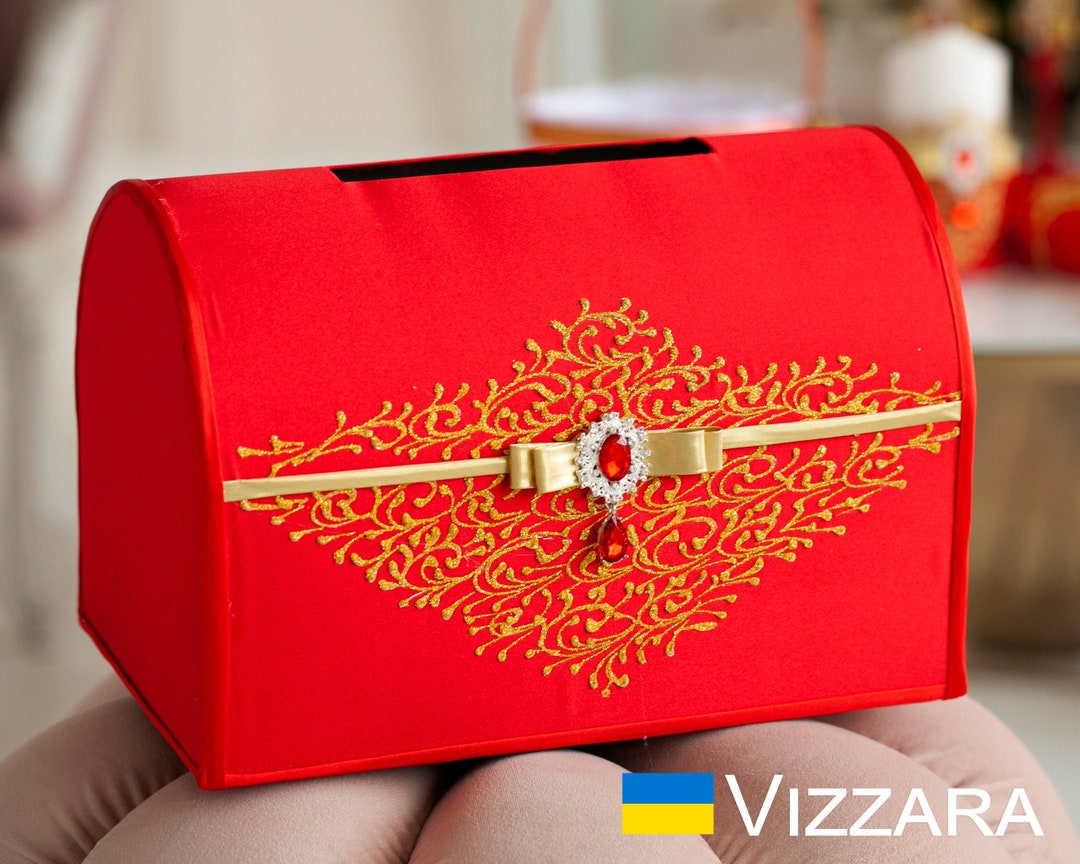 Wedding Card Box Red and Gold Weddings Personalized Card Box Wedding ...