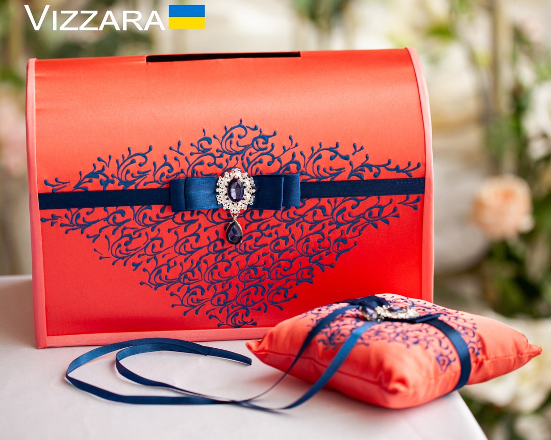 Wedding Box for Cards Coral and Navy Blue Weddings Personalized Box ...