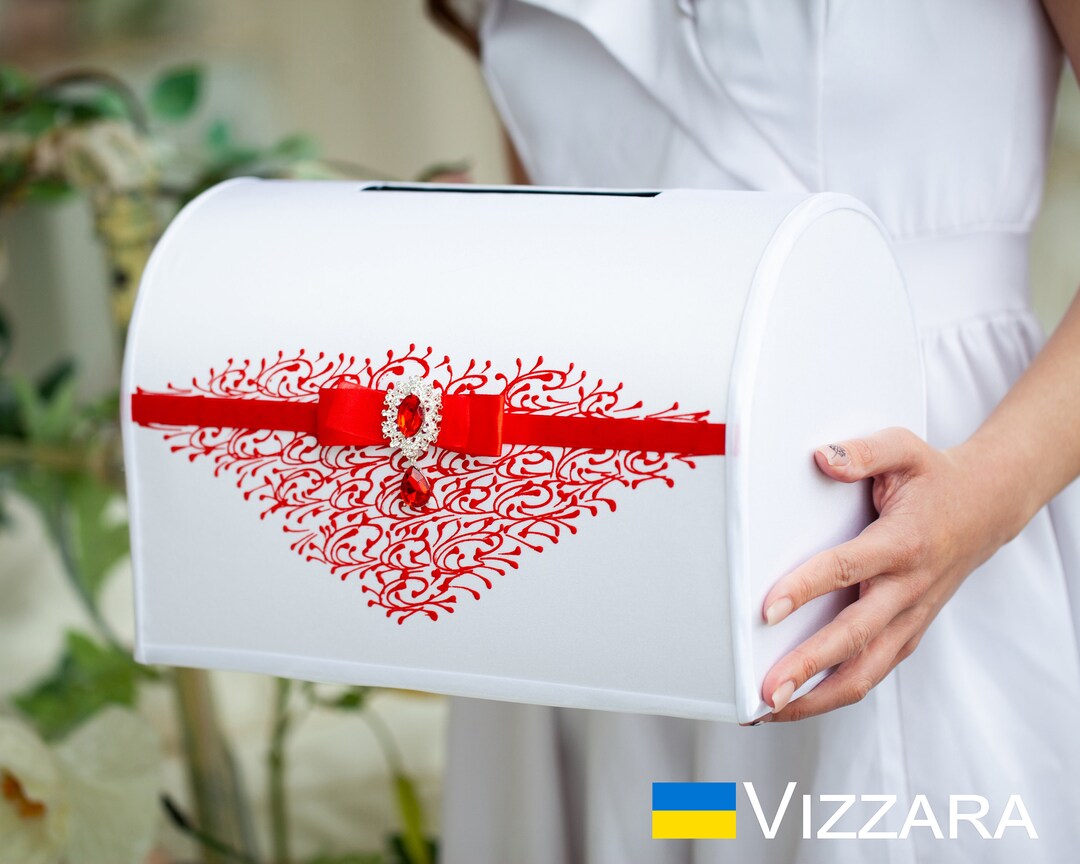 Wedding Box for Cards White and Red Weddings Personalized Card Box ...