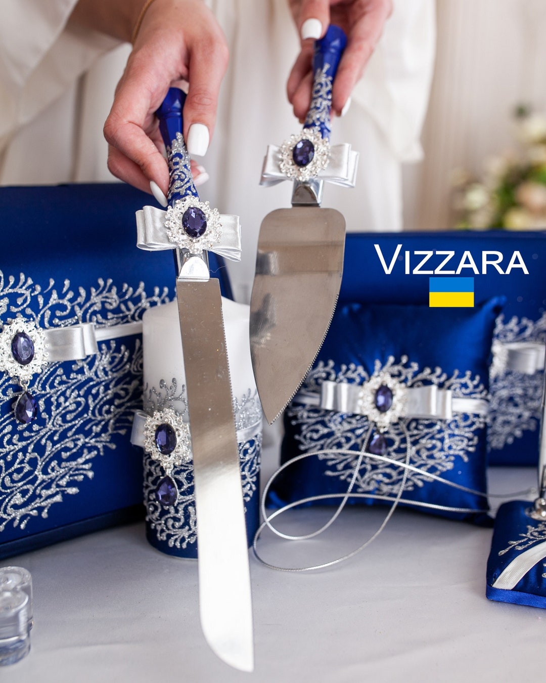 Cake Server Set Navy Blue Weddings Personalized Cake Cutting Wedding ...