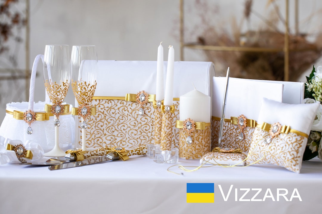 Wedding Set White and Gold Wedding, Personalized, Guest Book, Ring ...