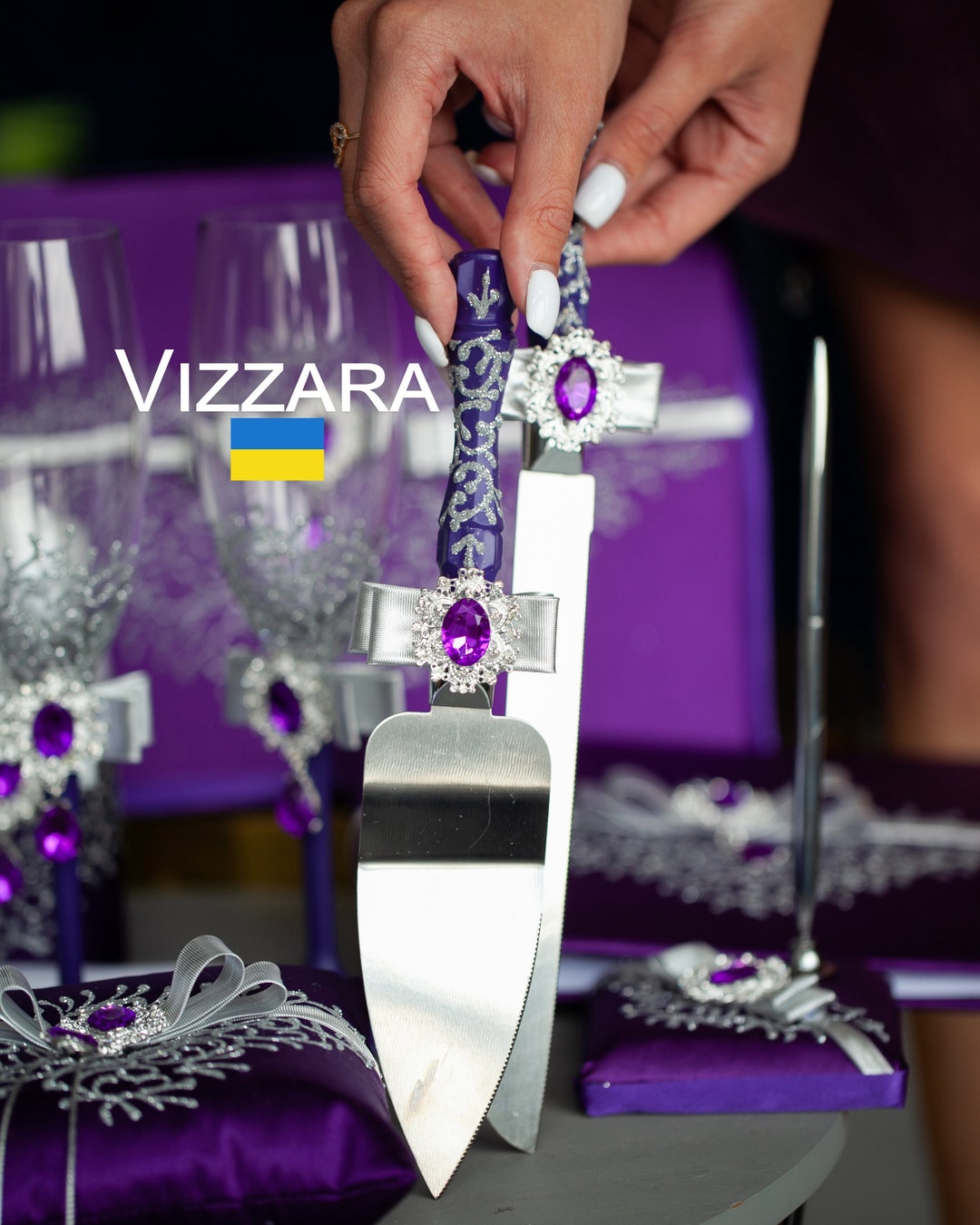 Cake Servers Purple and Silver Weddings Personalized Cake Cutting Sets ...