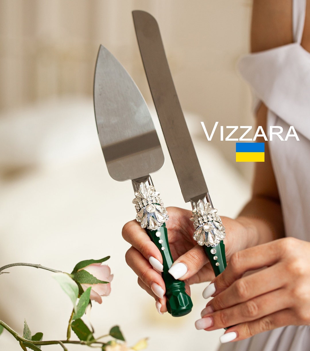 Cake Servers Emerald Green Wedding Personalized Cake Cutter Set Wedding ...